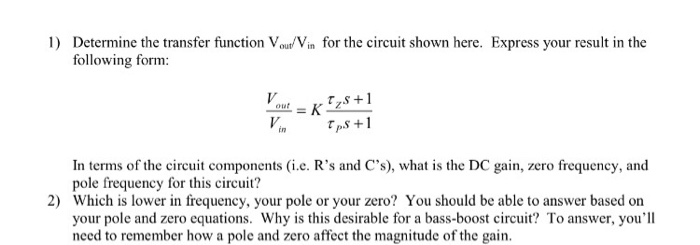 Solved Determine the transfer function Vout/Vin for the | Chegg.com