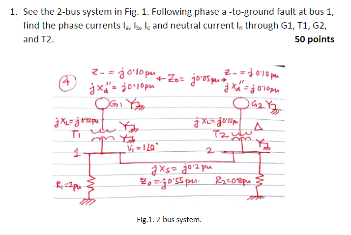 Solved 1. See the 2-bus system in Fig. 1. Following phase | Chegg.com
