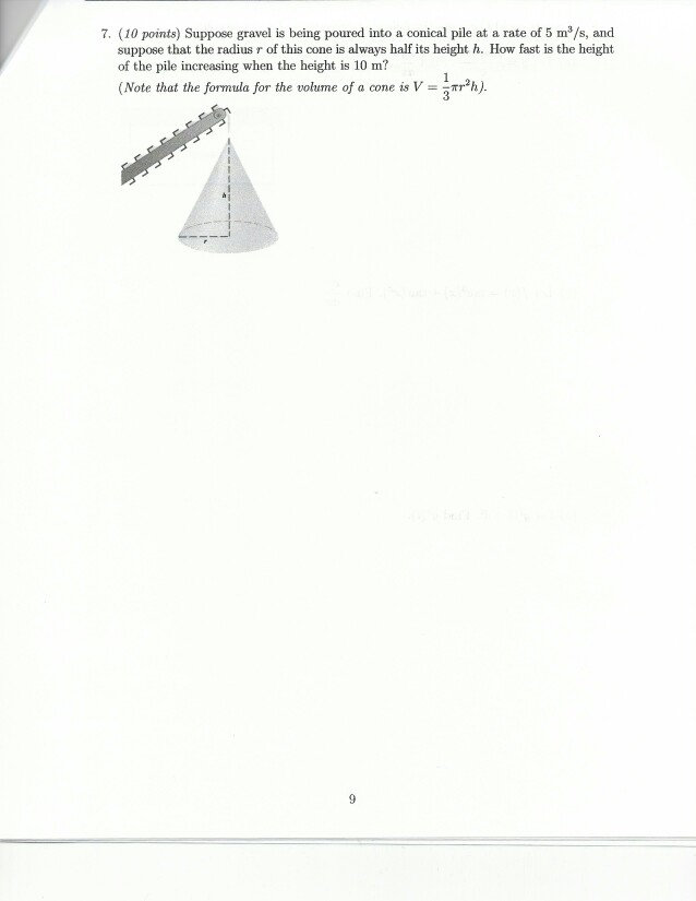 Solved 7. (10 points) Suppose gravel is being poured into a | Chegg.com