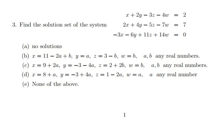 Solved 3. Find the solution set of the system 2x + 4y-52-7w | Chegg.com