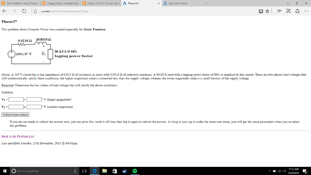 Solved This problem about Complex Power was created | Chegg.com