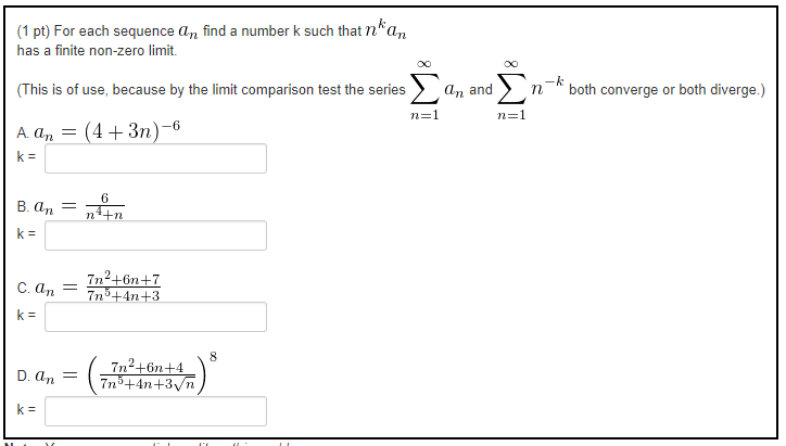 Solved (1 pt) For each sequence an find a number k such that | Chegg.com