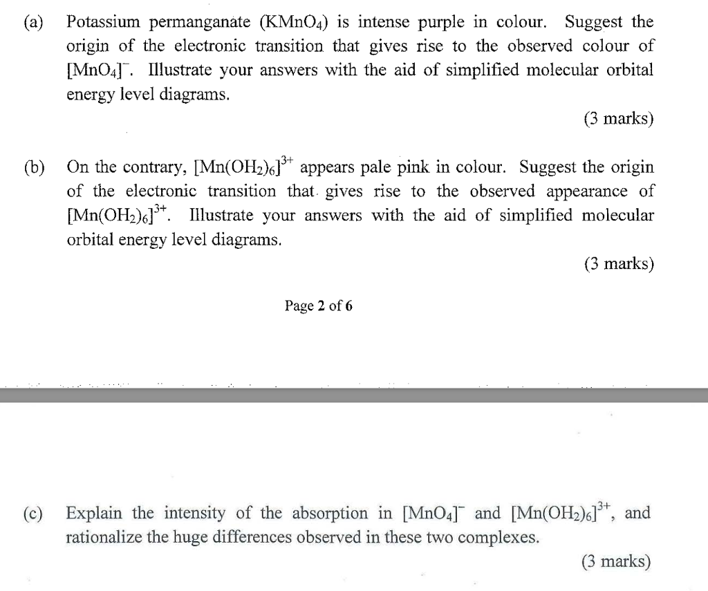 Solved (a) Potassium permanganate (KMn04) is intense purple | Chegg.com