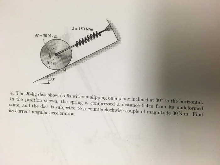 Solved The 20-kg disk shown rolls without slipping on a | Chegg.com
