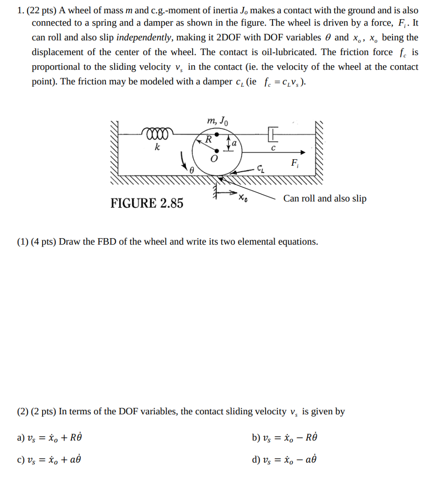 Solved 1. (22 pts) A wheel of mass m and c.g.-moment of | Chegg.com