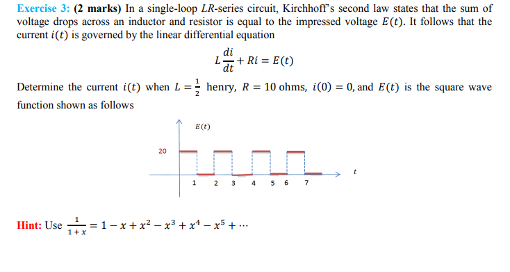 Solved Exercise 3: (2 marks) In a single-loop LR-series | Chegg.com