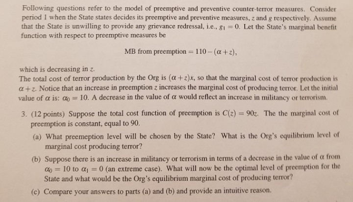 Solved Following questions refer to the model of preemptive | Chegg.com