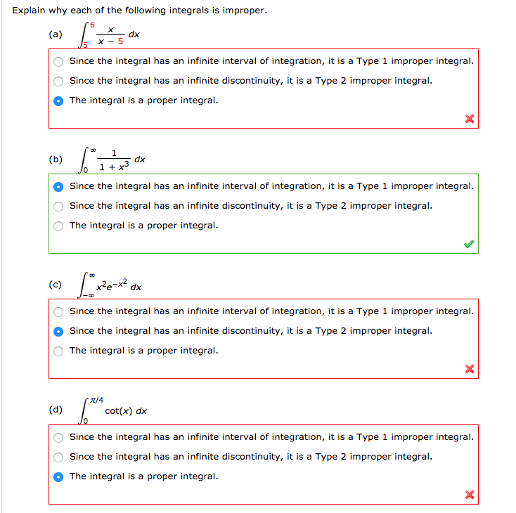 Solved Which of the following integrals are improper? | Chegg.com