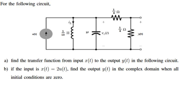 Solved For the following circuit, find the transfer function | Chegg.com