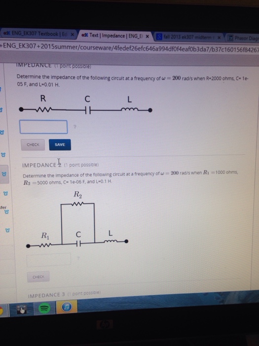 Solved ENG EK307 Textbook Ed x atx TextI Impedance ENG Ex | Chegg.com