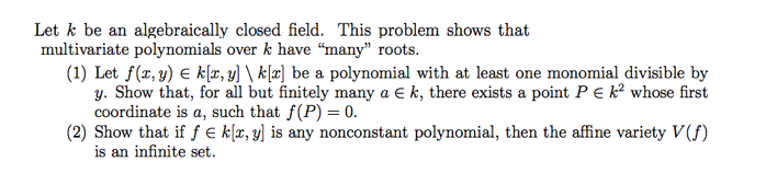 Solved Let k be an algebraically closed field. This problem | Chegg.com
