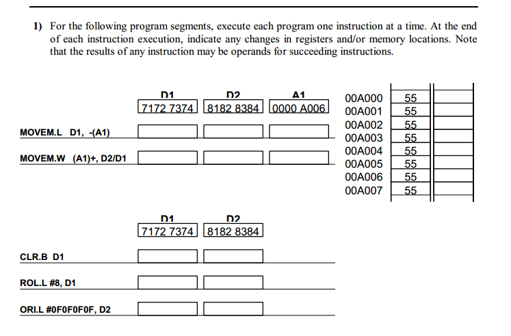For The Following Program Segments Execute Each 