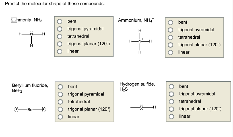 Solved Predict the molecular shape of these compounds: | Chegg.com