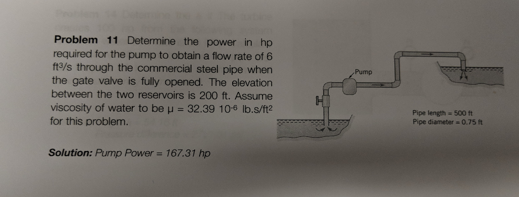 Solved Pump Problem 11 Determine the power in hp required | Chegg.com