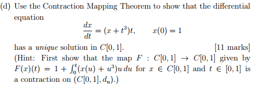 Solved (d) Use the Contraction Mapping Theorem to show that | Chegg.com