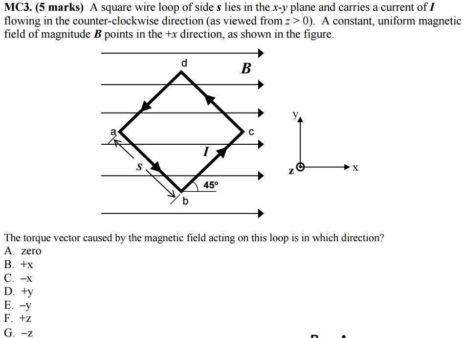 Solved A square wire loop of side s lies in the x-y plane | Chegg.com