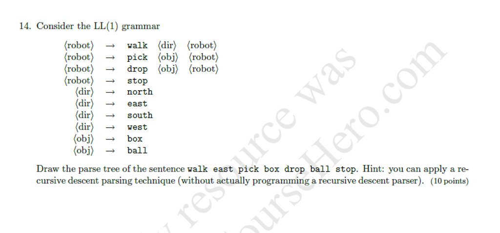 Solved Consider the LL(1) grammar Draw the parse tree of | Chegg.com