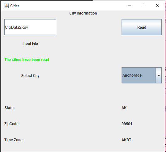 City GUI Write a Java GUI program which reads data | Chegg.com
