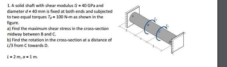 Solved 1. A solid shaft with shear modulus G 40 GPa and | Chegg.com