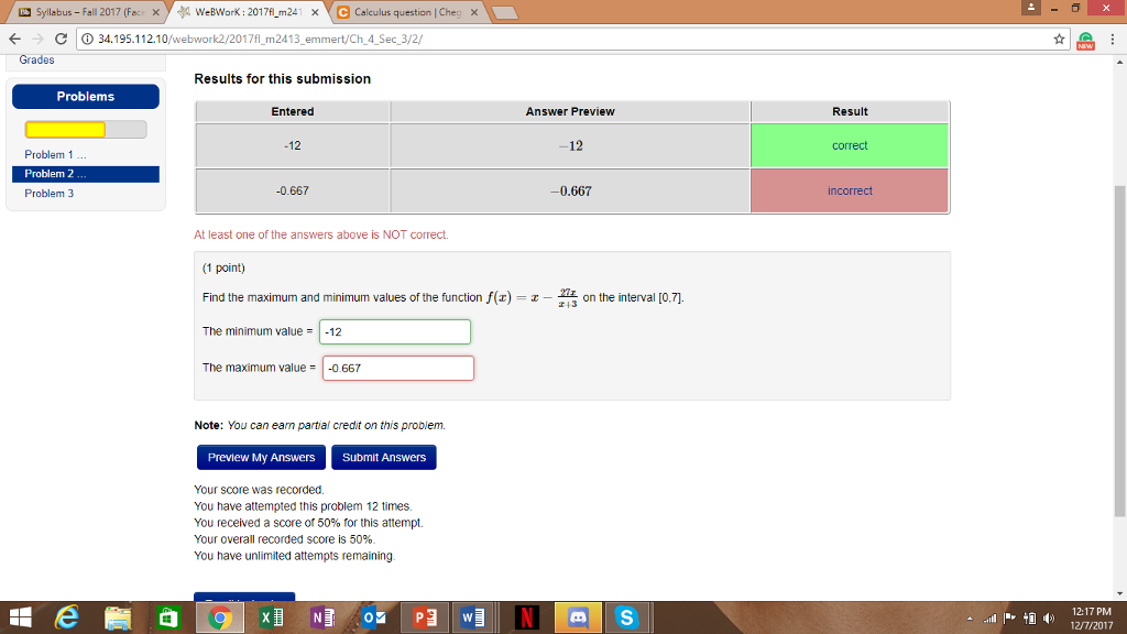 Solved Syllabus-Fall 2017 (Fec. WeBWorK : 201 | Chegg.com