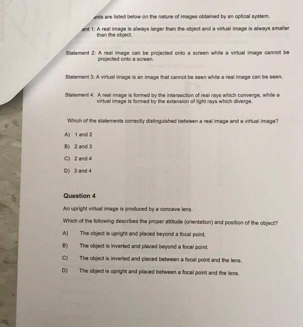 Solved are listed below on the nature of images obtained | Chegg.com