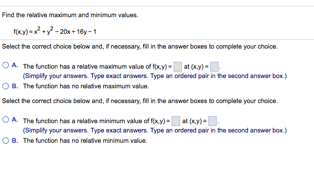 Solved Find the relative maximum and minimum values. f(x, | Chegg.com