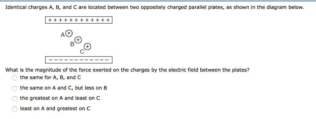 Solved Identical charges A, B, and C are located between two | Chegg.com
