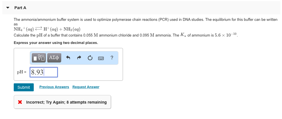 Solved Part A The ammonia/ammonium buffer system is used to | Chegg.com