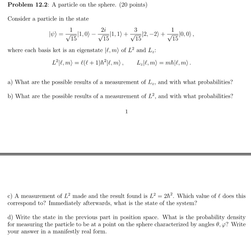 Solved A particle on the sphere. Consider a particle in the | Chegg.com