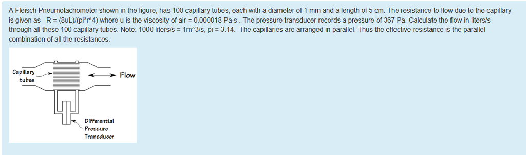 Solved A Fleisch Pneumotachometer shown in the figure, has | Chegg.com