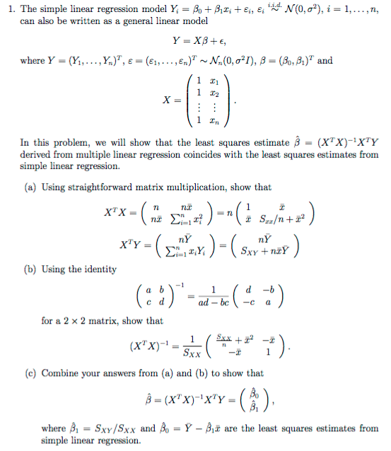Solved 1. The simple linear regression model Y-尻+呙ェ-+티, | Chegg.com