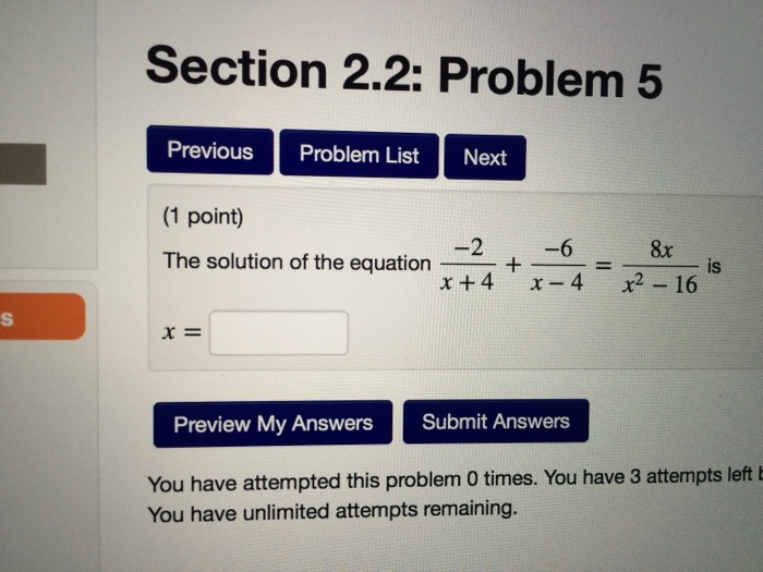 Solved The solution of the equation -2/x + 4 + -6/x - 4 = | Chegg.com