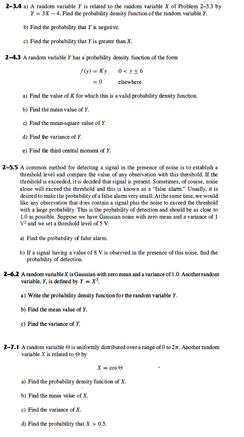 Solved A random variable Y is related to the random | Chegg.com