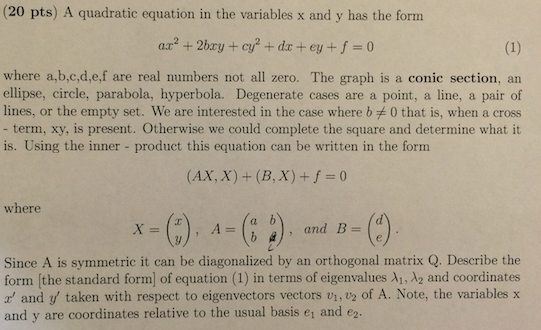 A quadratic equation in the variables x and y has the | Chegg.com