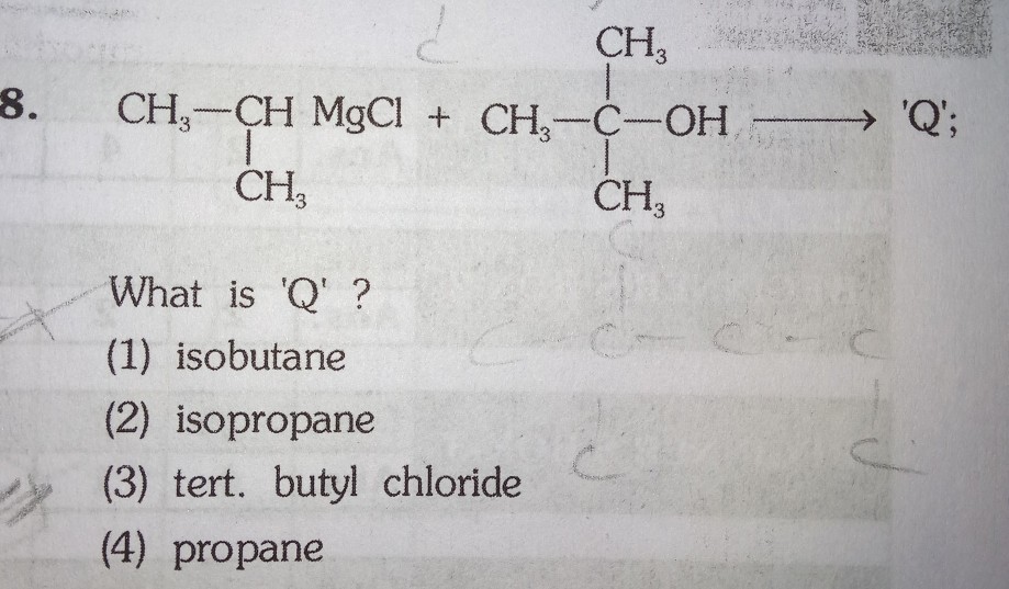 Solved CH3 CH,--CH MgCl + CH,-C- OH CH3 CH3 What is Q? (1) | Chegg.com