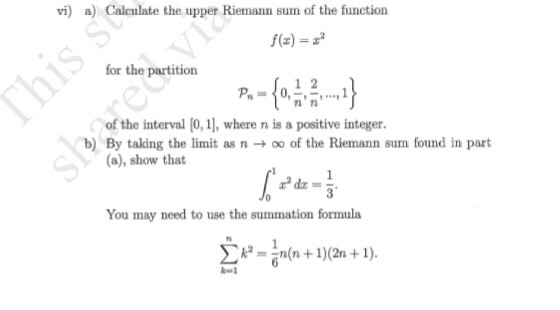 Solved a) Calculate the upper Riemann sum of the function | Chegg.com