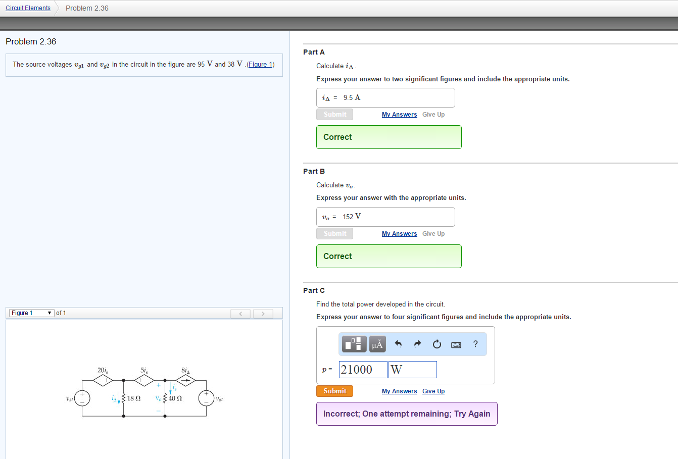 Solved Problem 2.36 The source voltages vg1 and vg2 in the | Chegg.com