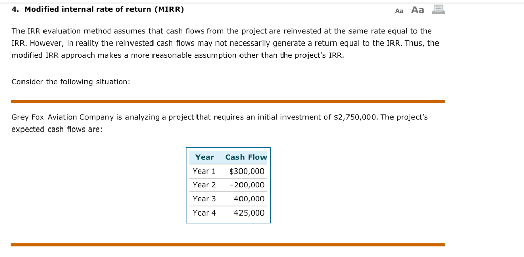 Solved 4 Modified Internal Rate Of Return Mirr Aa Aa The
