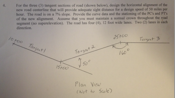 For the three (3) tangent sections of road (shown | Chegg.com