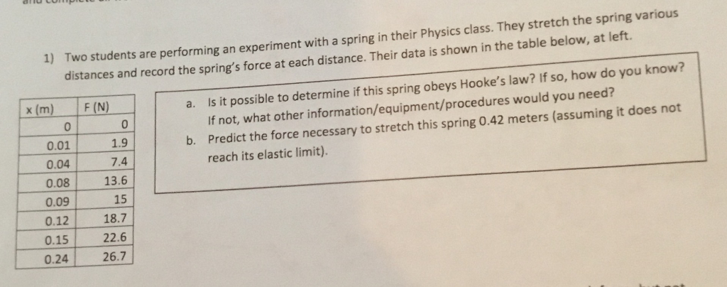 Solved 1) Two students are performing an experiment with a | Chegg.com