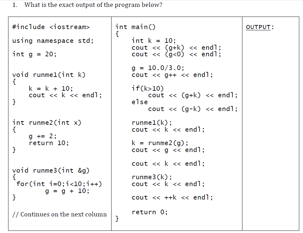 Solved What is the exact output of the program below? | Chegg.com
