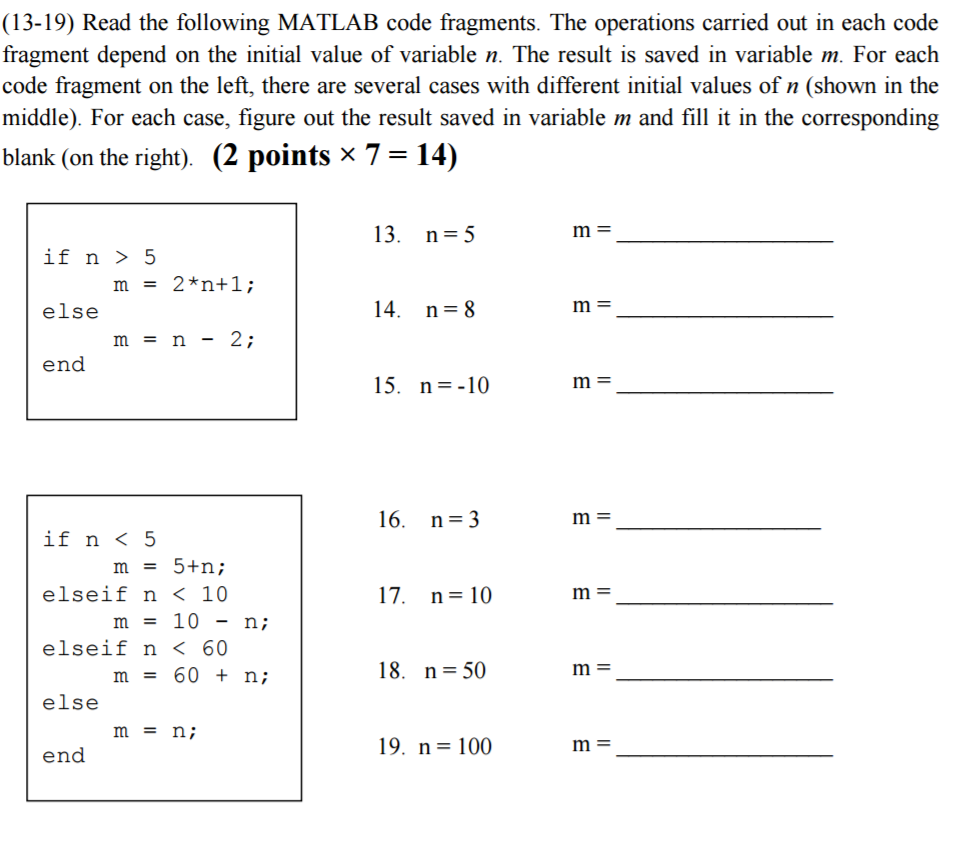 Solved Read the following MATLAB code fragments. The | Chegg.com