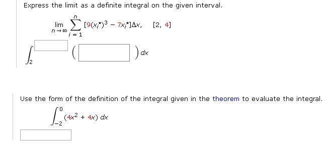 Solved Express the limit as a definite integral on the given | Chegg.com