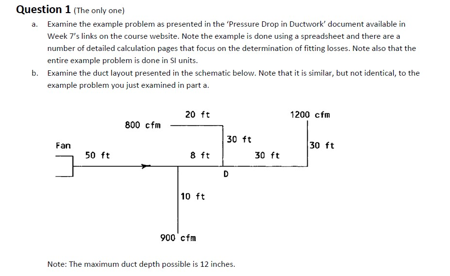 Note: The maximum duct depth possible is 12 inches | Chegg.com