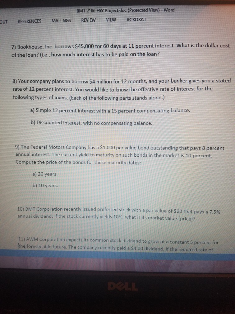 Solved Bmt 2100 Hw Project Doc Protected View Word Out