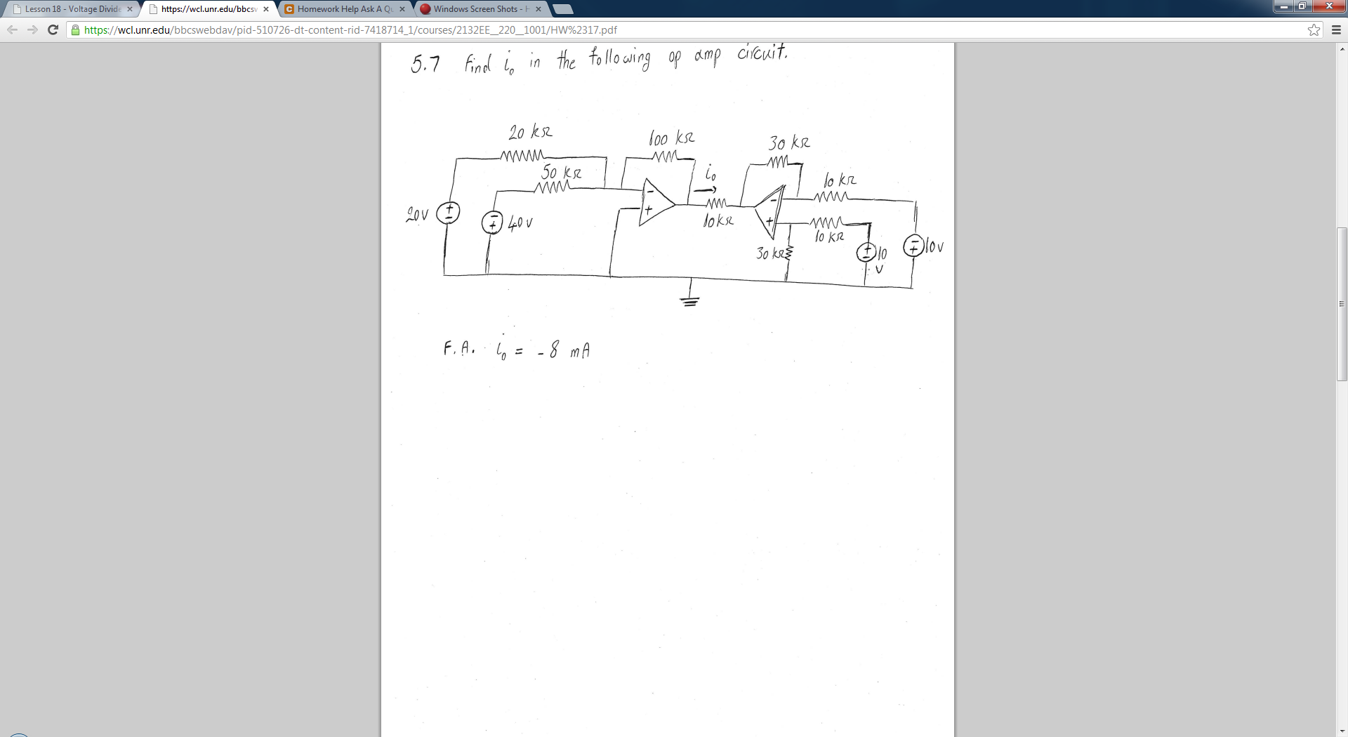 Solved Find i o in the following op amp circuit. | Chegg.com