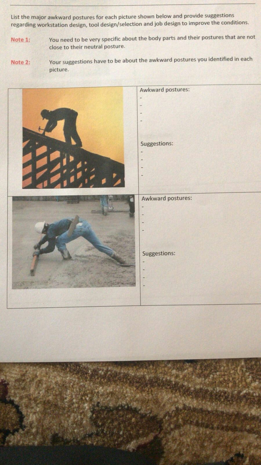 Solved List the major awkward postures for each picture | Chegg.com