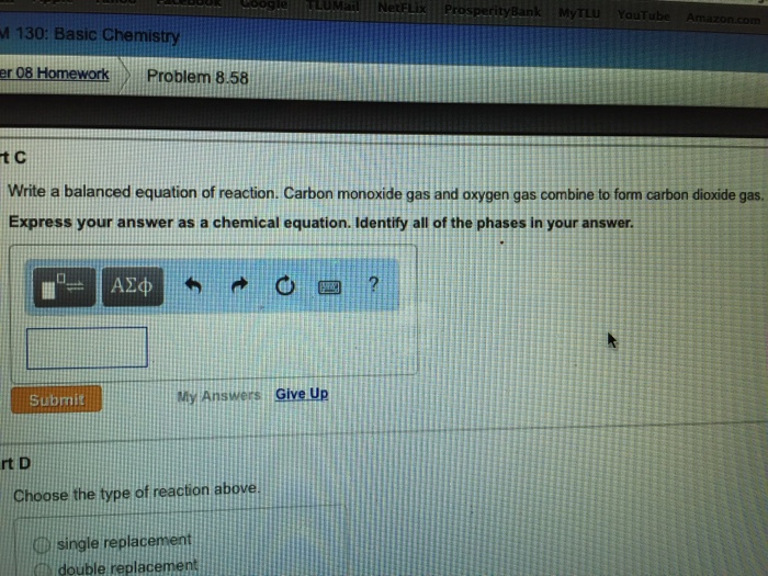 Solved Write a balanced equation of reaction. Carbon | Chegg.com