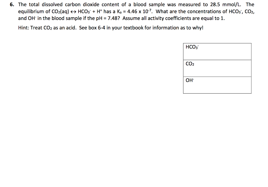 Solved 6. The total dissolved carbon dioxide content of a | Chegg.com