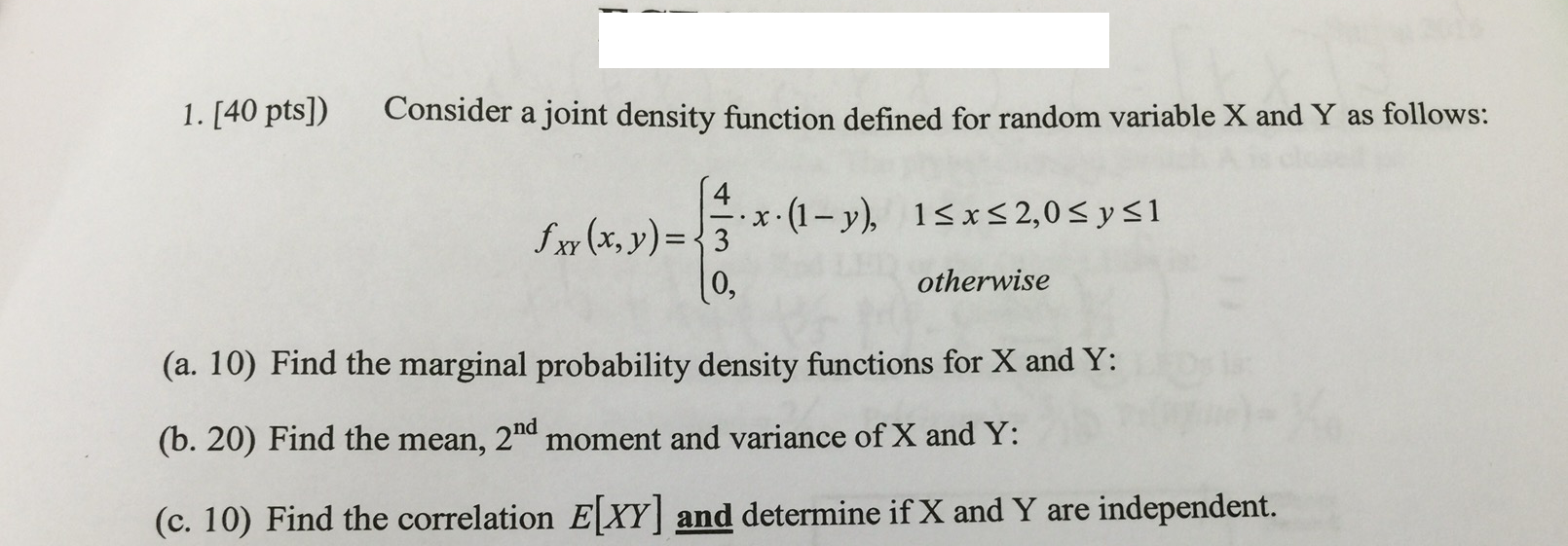 Solved Consider a joint density function defined for random | Chegg.com